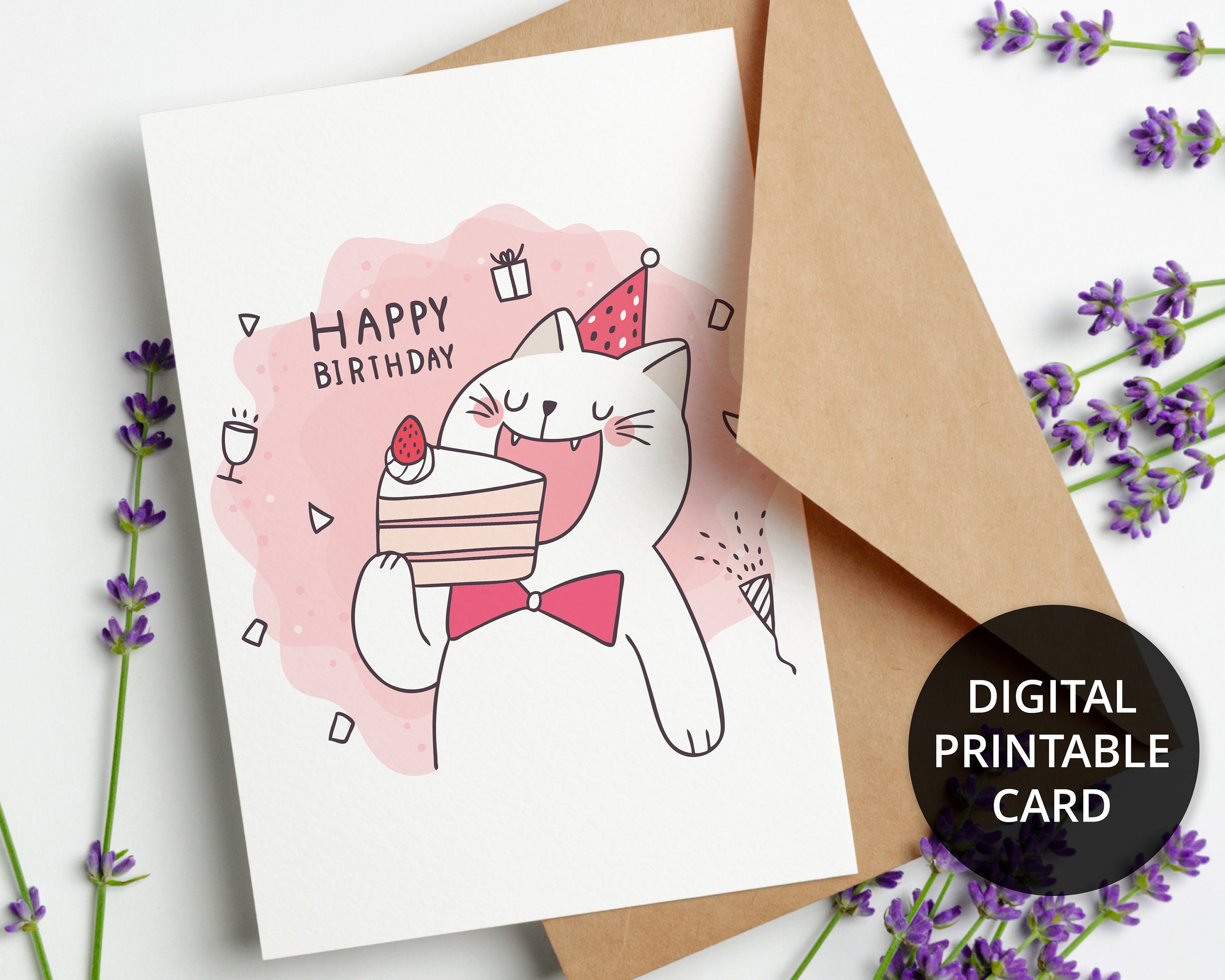 Funny Cat Birthday Card, Cute Cartoon Cake (digital Download) - Etsy