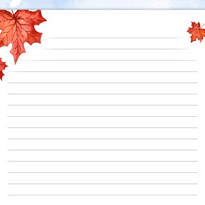 Autumn Printable Stationery Lined Paper With Autumn Leaves and ...