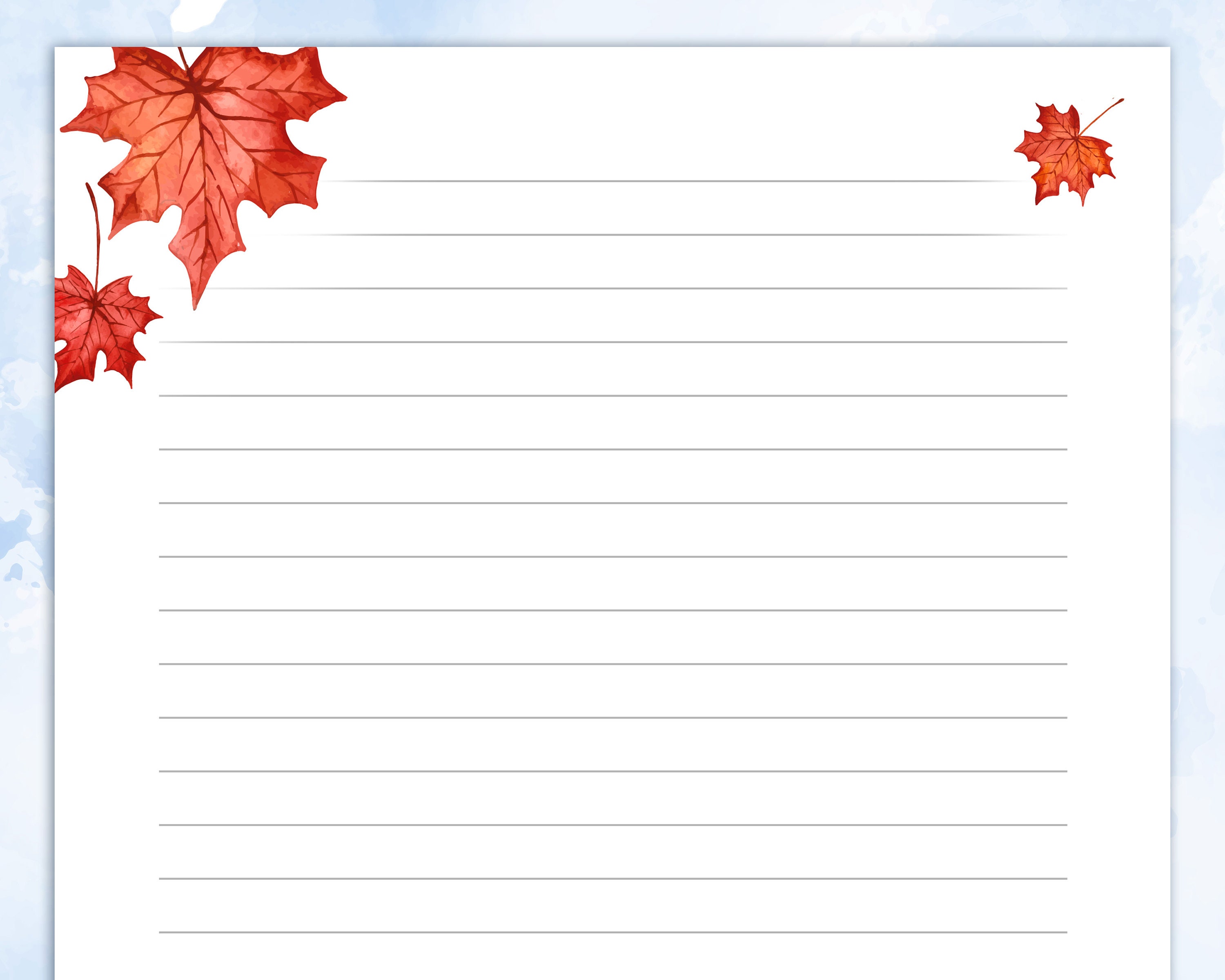 Autumn Printable Stationery Lined Paper With Autumn Leaves and ...
