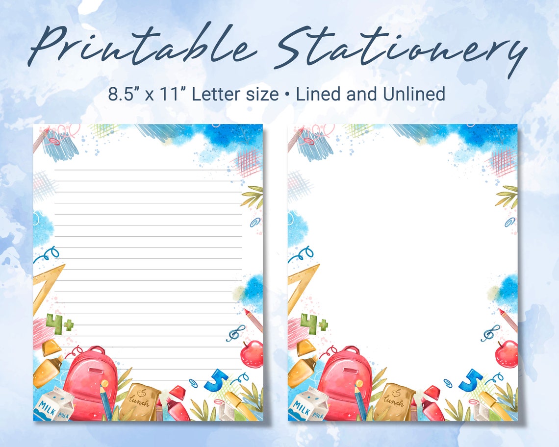 Back to School Printable Stationery, Printable Writing Paper With ...