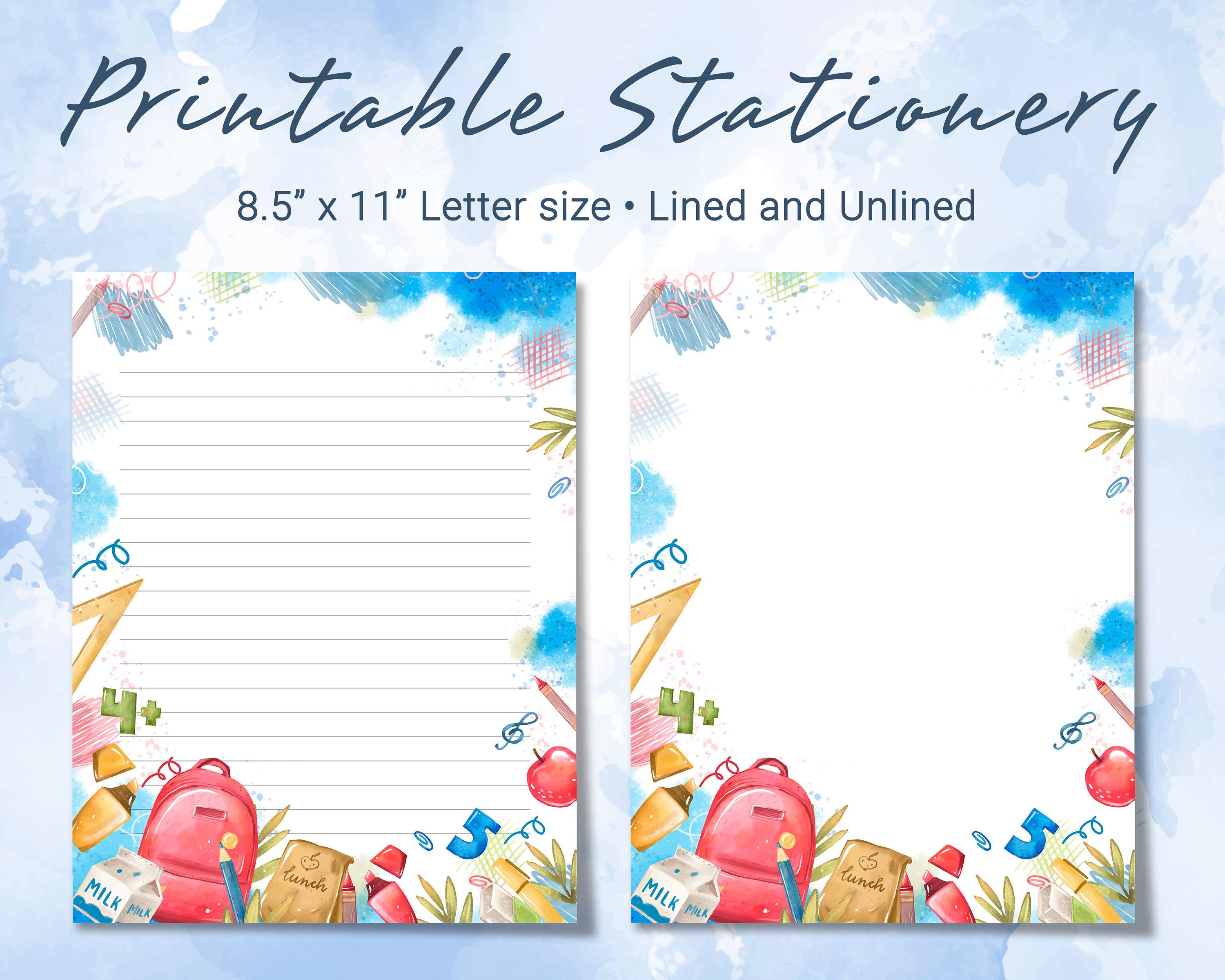 Back to School Printable Stationery, Printable Writing Paper With ...