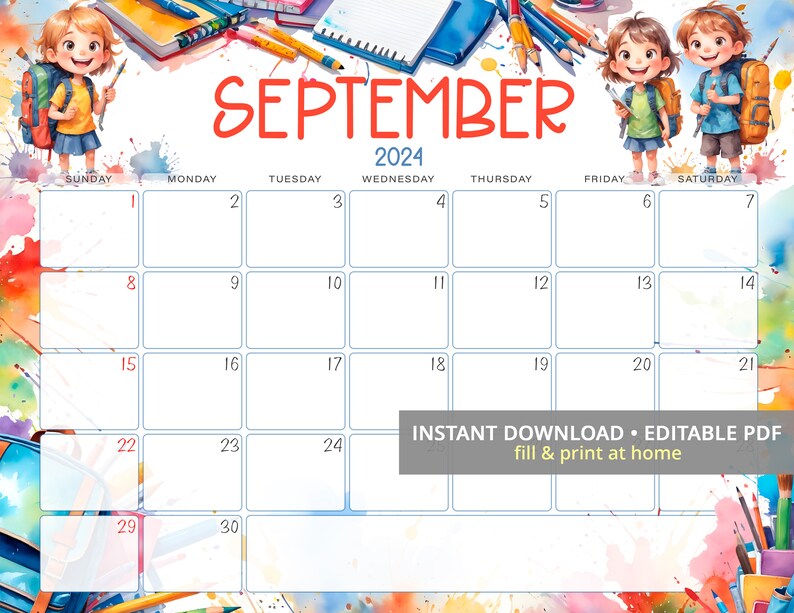 Editable September 2024 Calendar, Back to School Wall Calendar, Letter ...