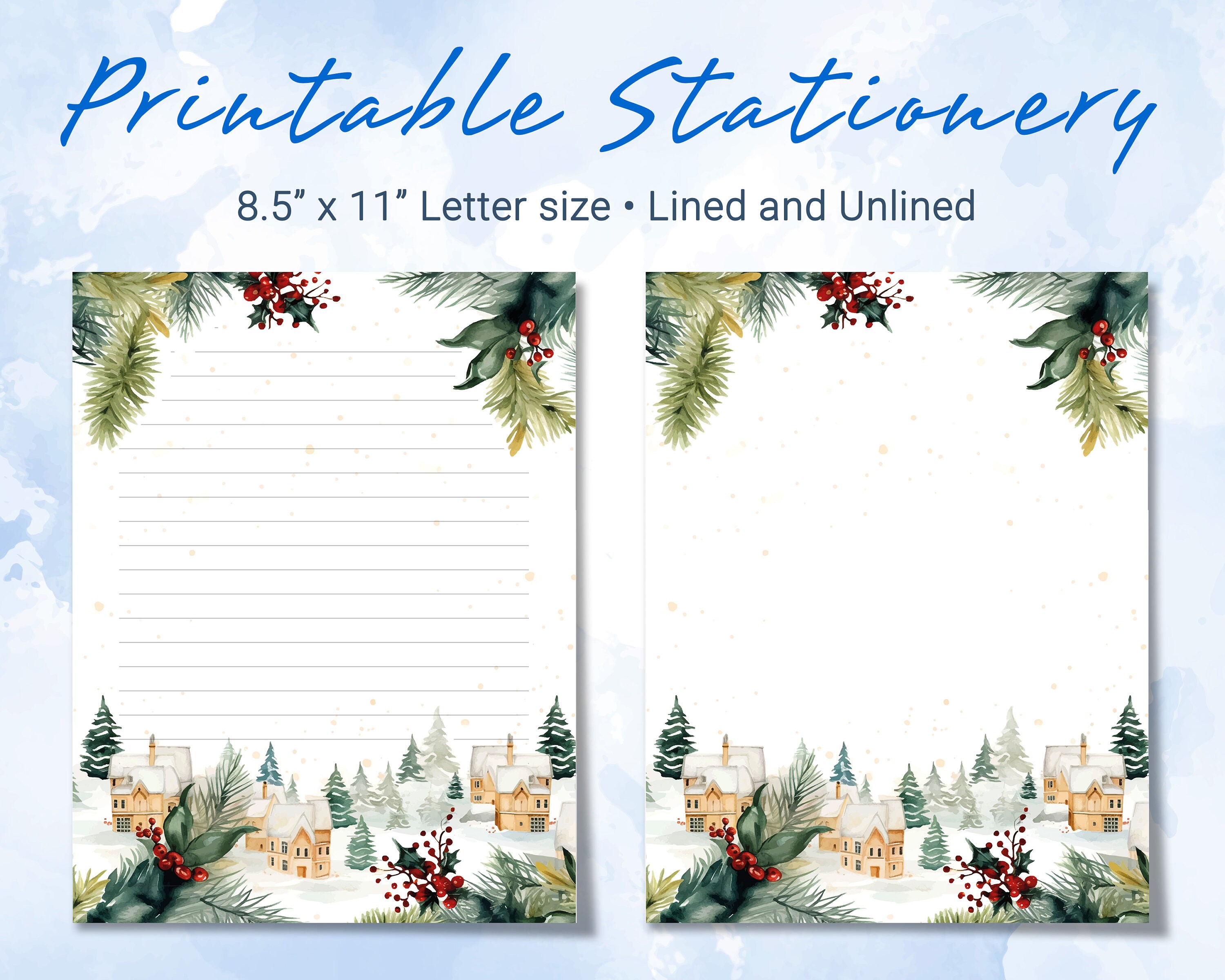 Winter Printable Stationery, Printable Writing Paper With a Christmas ...