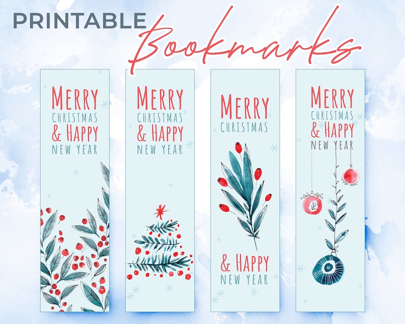 Printable Bookmarks, Merry Christmas Bookmarks, Printable Bookmarks Set ...
