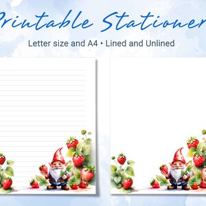 Printable Stationery Lined Paper, Letter Writing Paper With Cute Gnomes ...