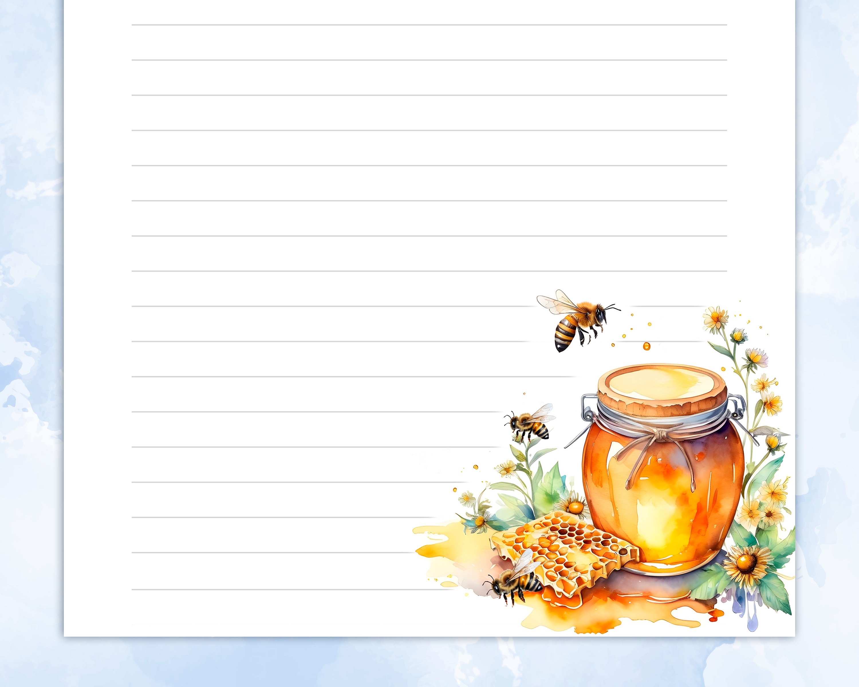 Printable Stationery Lined Paper, Letter Writing Paper With Bees and ...