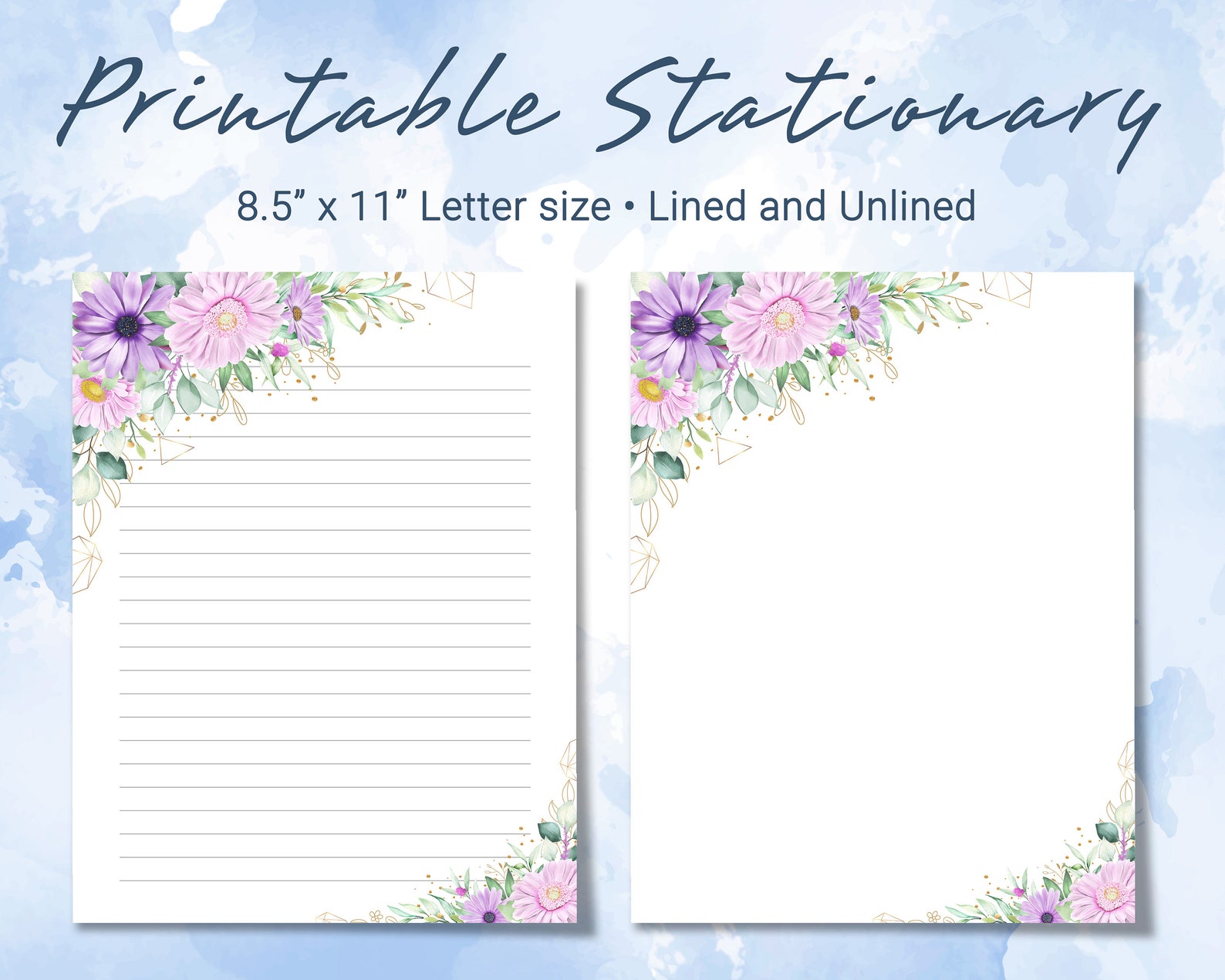 Flowers Printable Stationary, Printable Writing Paper, Botanical Letter ...