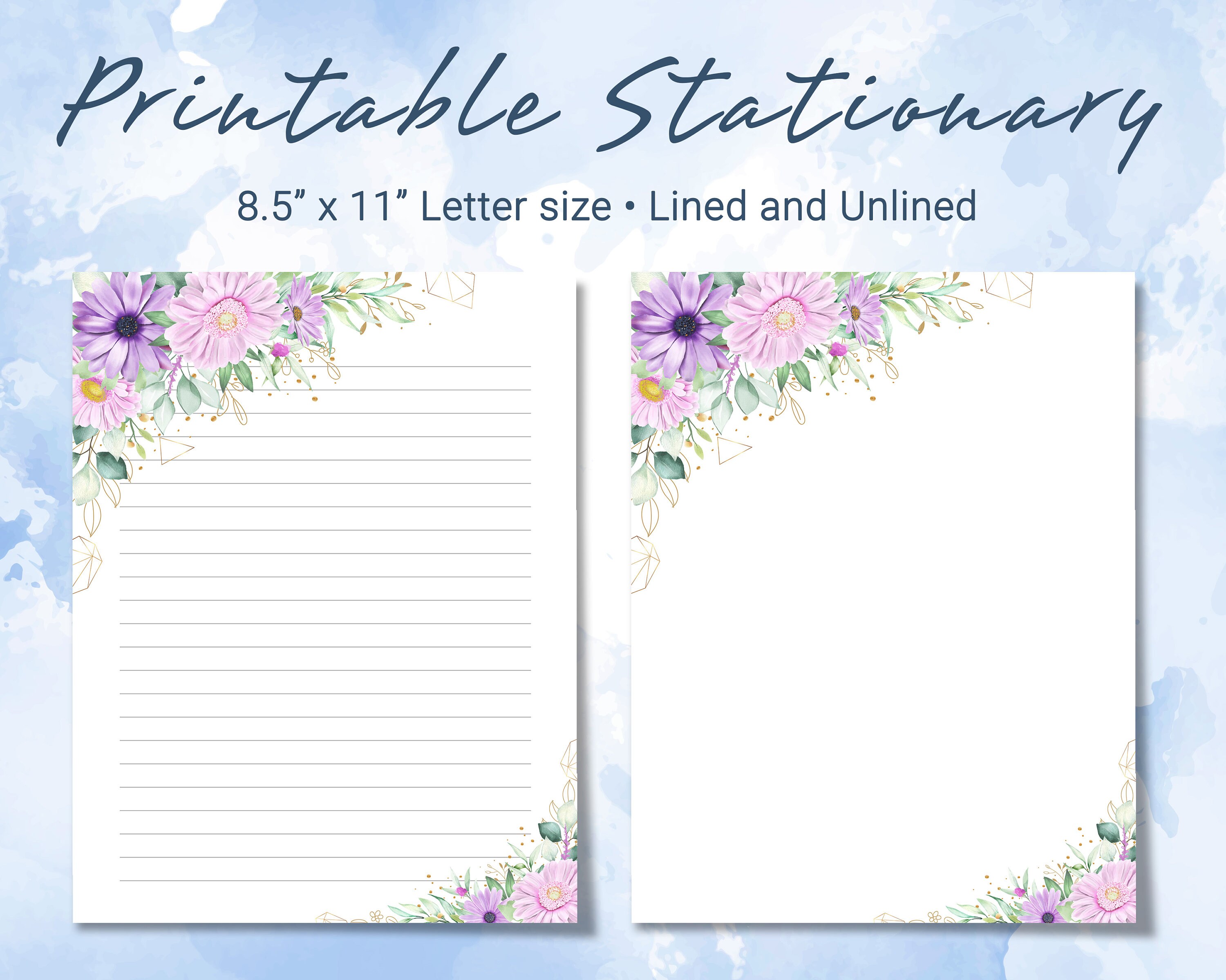Flowers Printable Stationary, Printable Writing Paper, Botanical Letter ...
