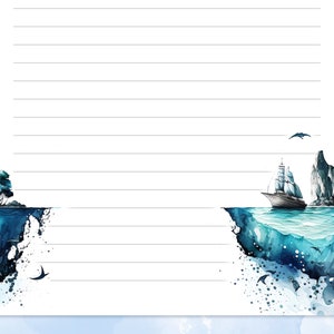 Printable Stationery Lined Paper With Sea Illustration, Printable ...
