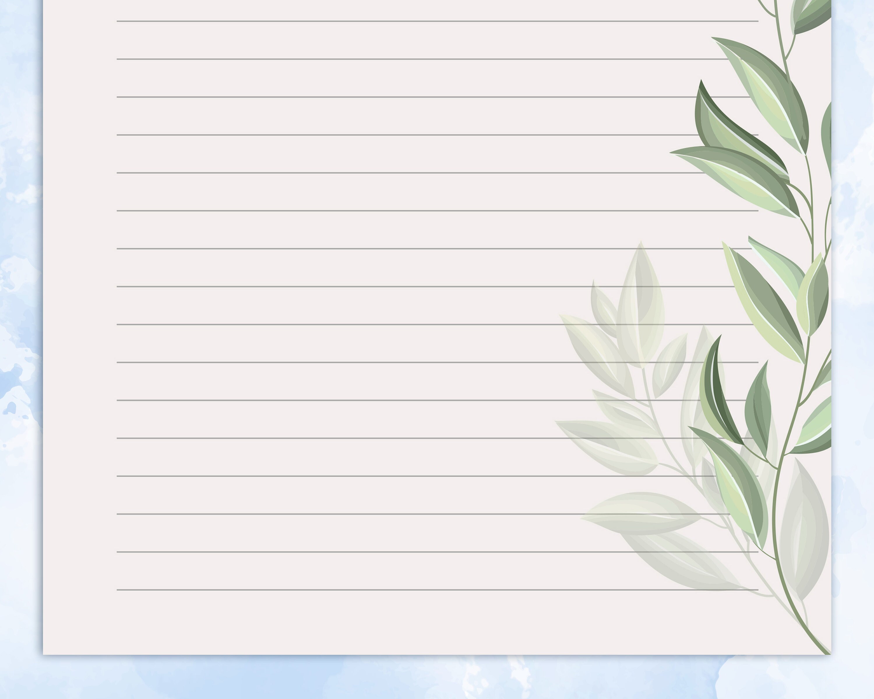 Leaves Printable Stationery, Printable Writing Paper With Green Leaves ...