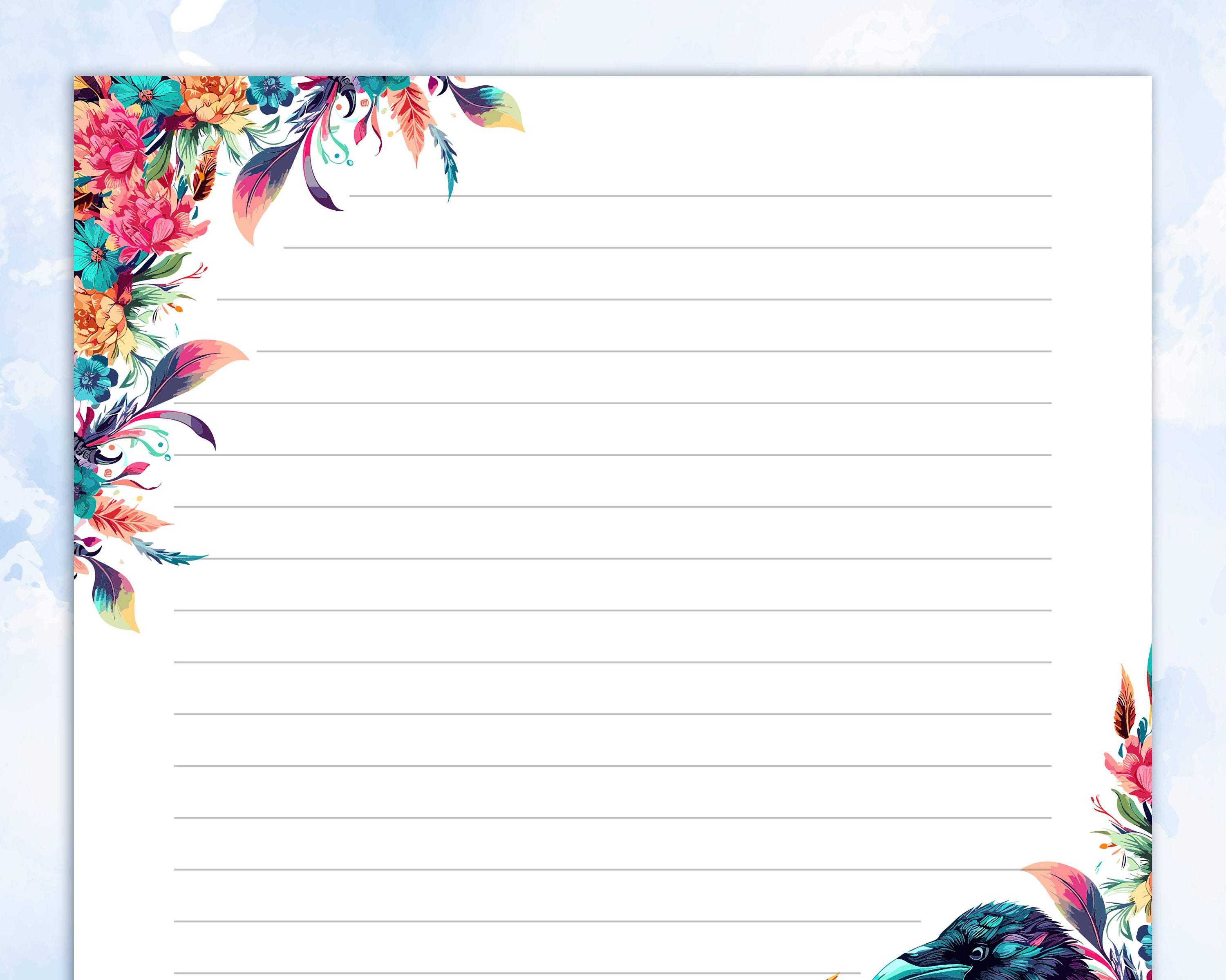 Printable Stationery Lined Paper Printable Writing Paper With - Etsy