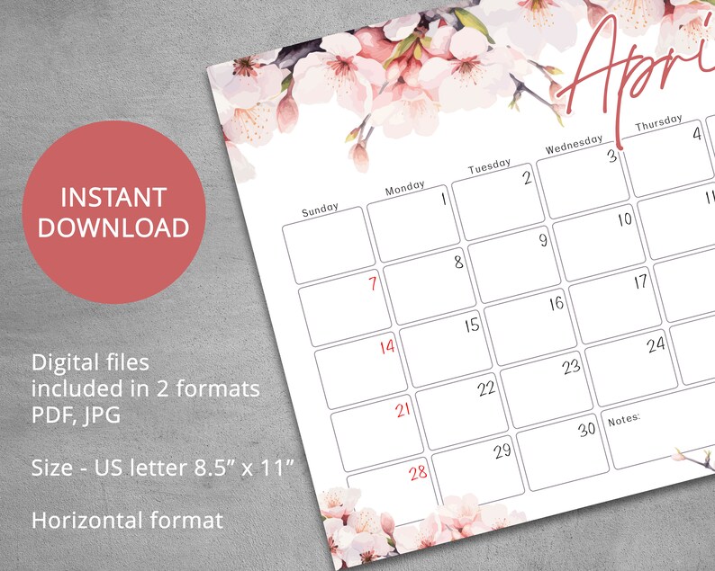 Editable April 2024 Calendar, Floral Printable Fillable Planner With ...