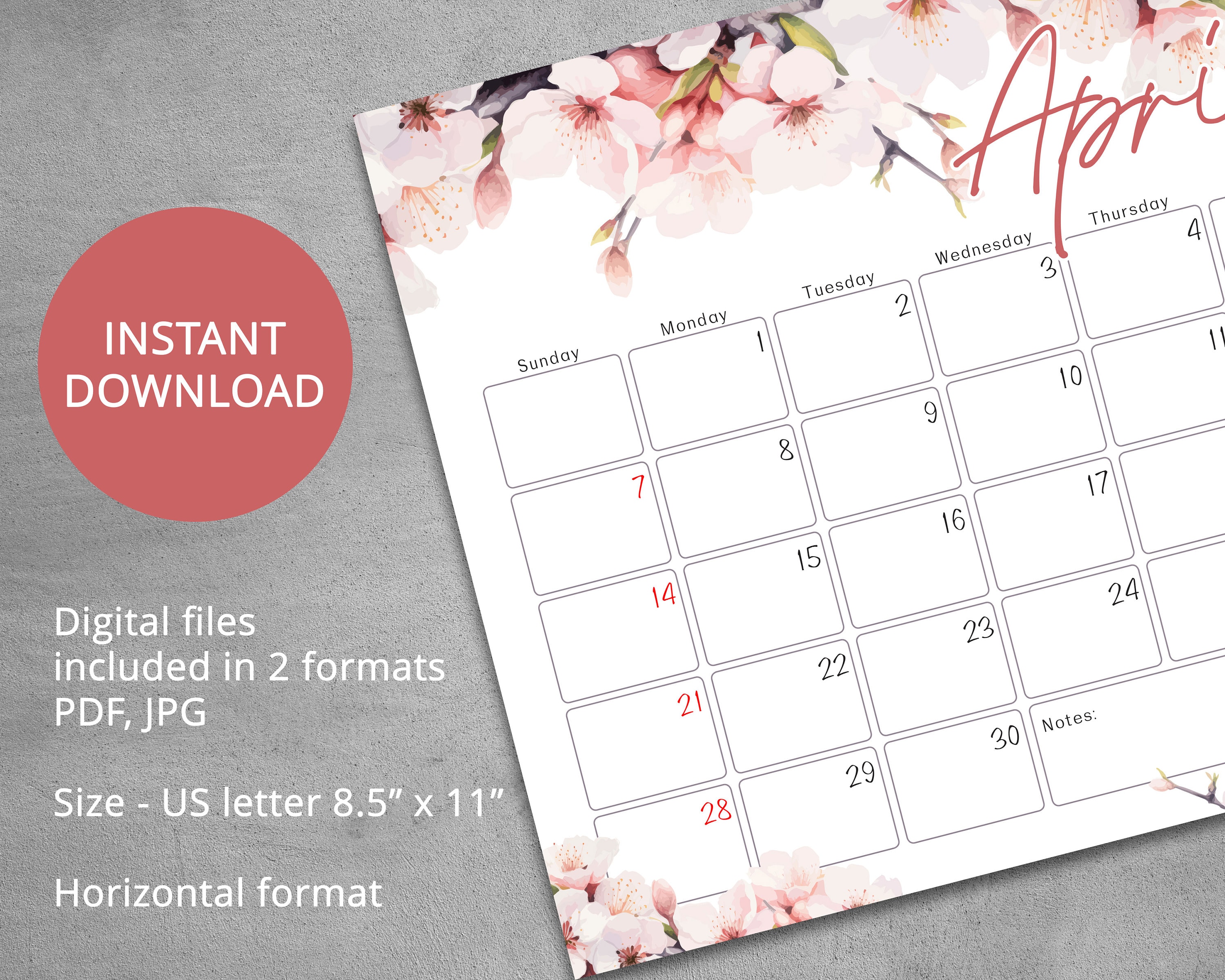 Editable April 2024 Calendar, Floral Printable Fillable Planner With ...