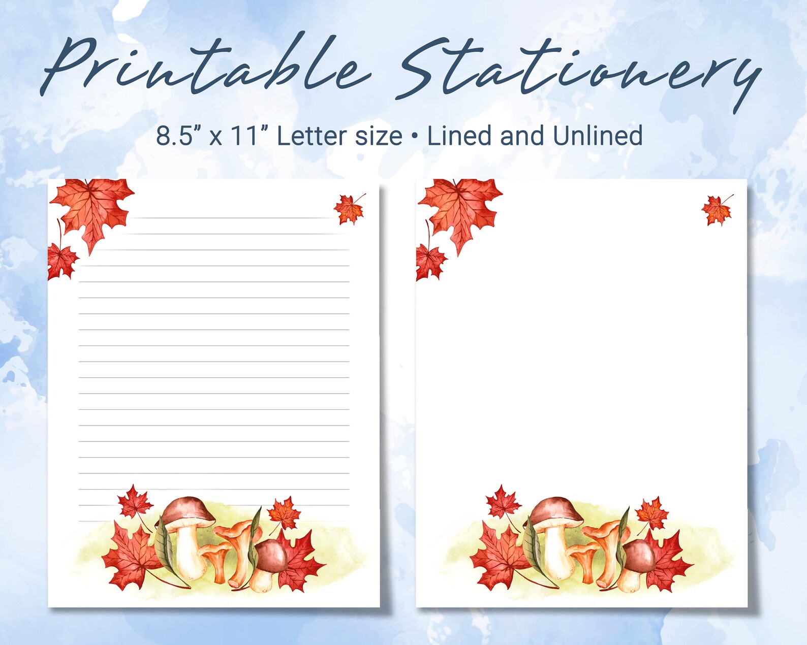 Autumn Printable Stationery Lined Paper With Autumn Leaves and ...
