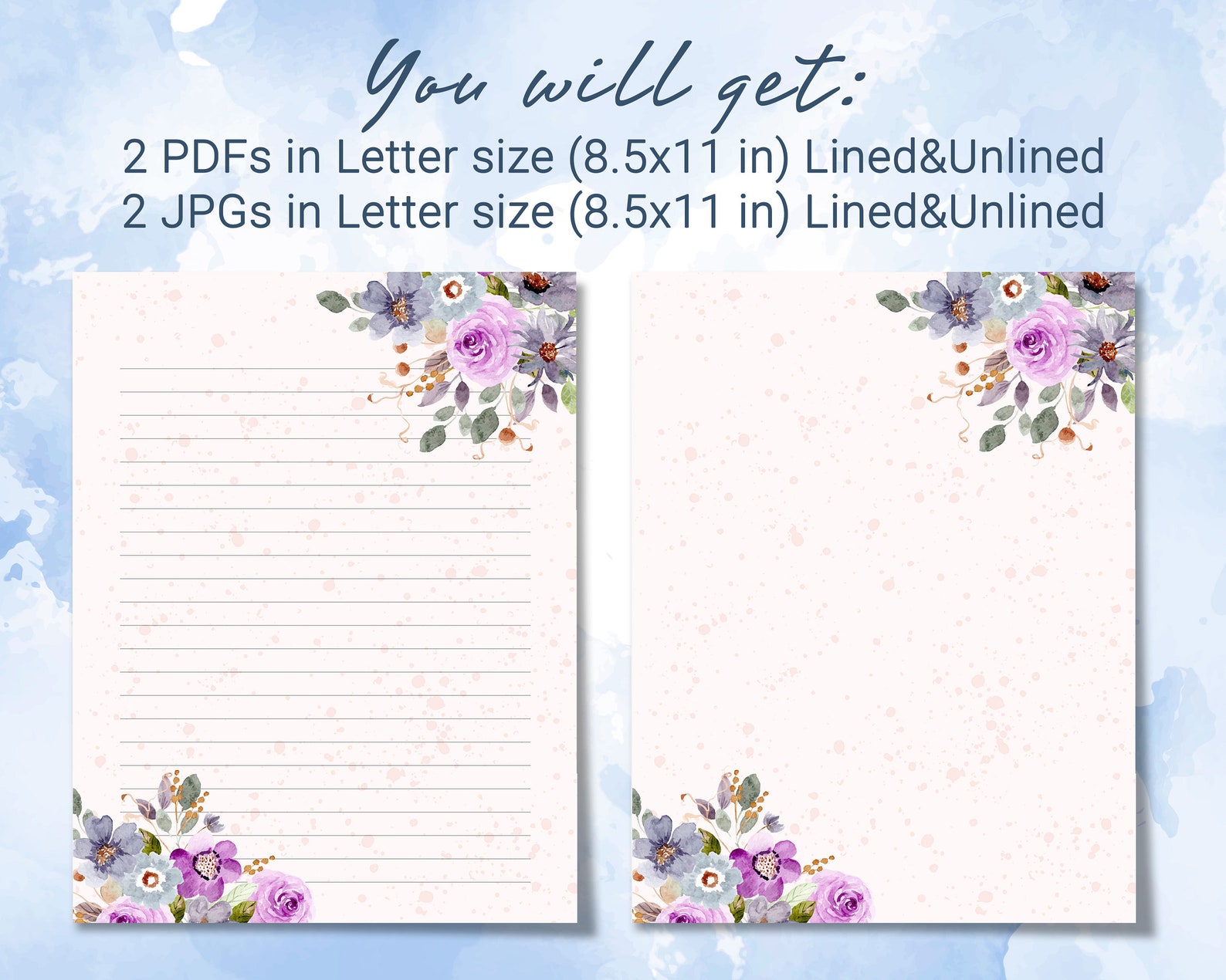 Floral Printable Stationery Lined Paper, Printable Writing Paper ...