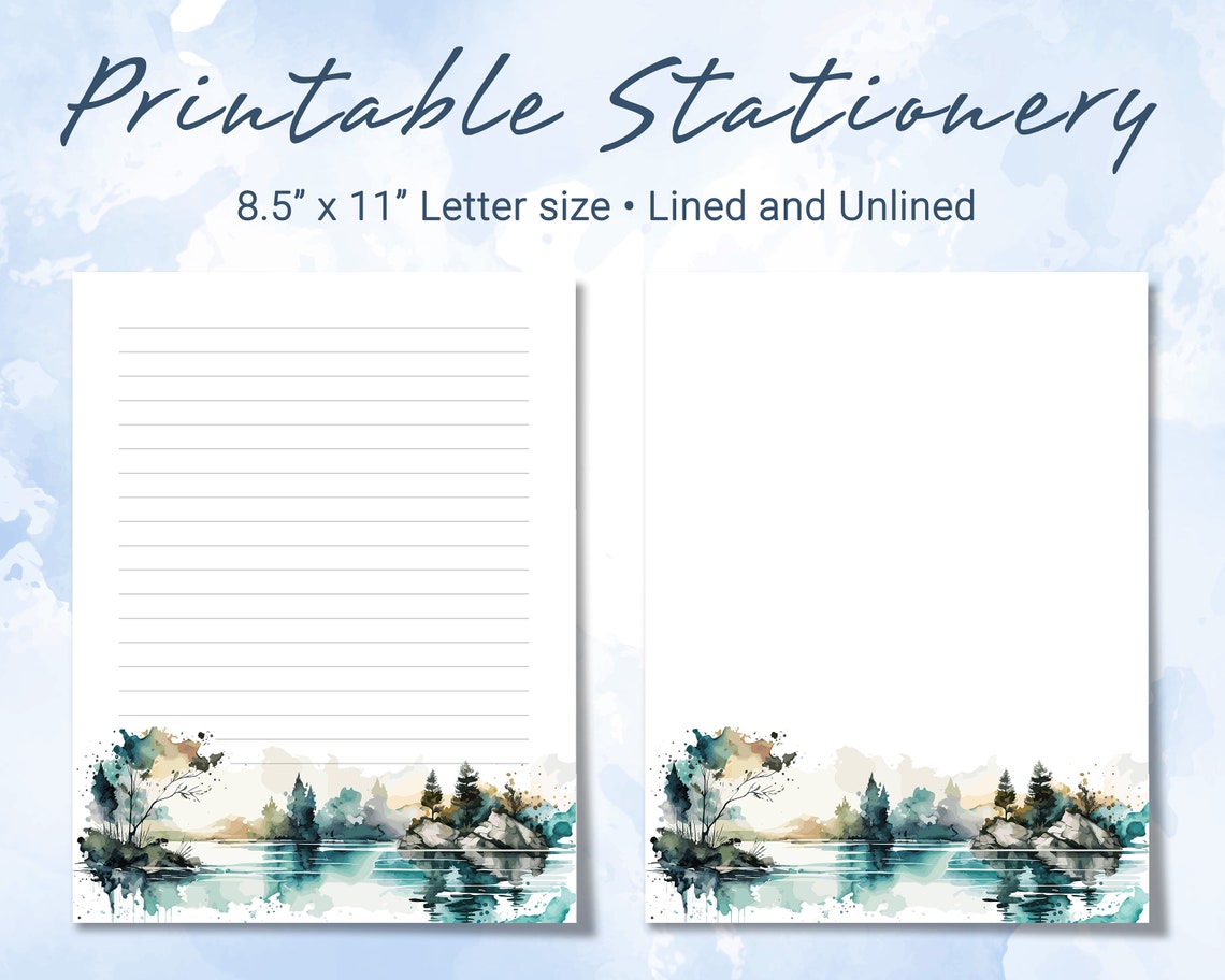 Printable Stationery Lined Paper With Mountain Landscape, Printable ...