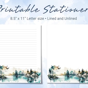 Printable Stationery Lined Paper With Mountain Landscape, Printable ...