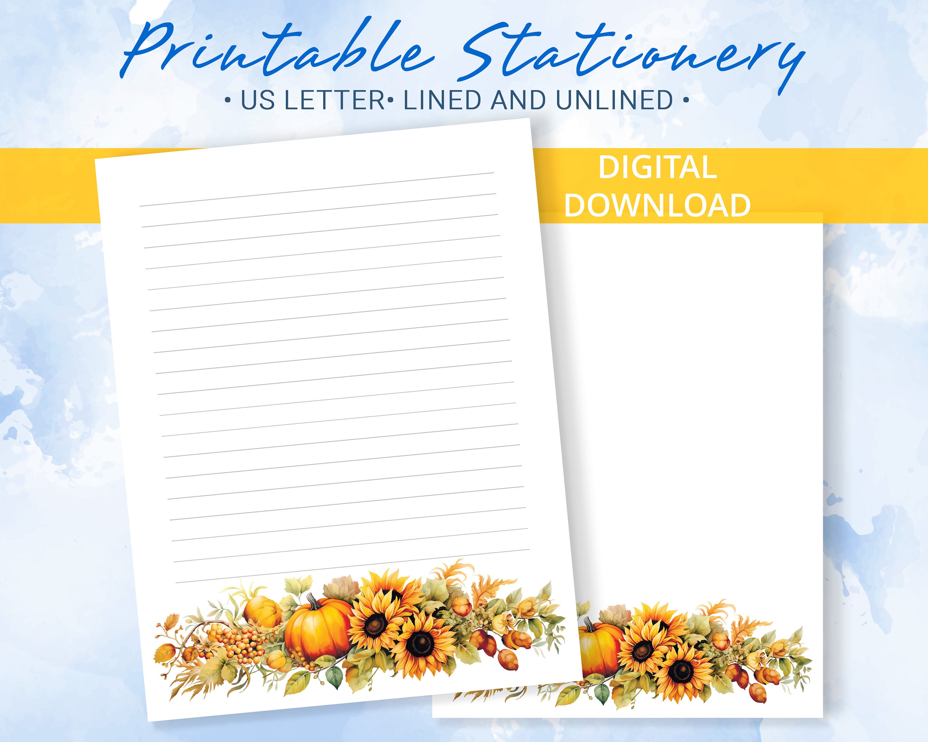 Autumn Printable Stationery, Printable Writing Paper With Pumpkins and ...