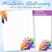 Printable Stationery Lined Paper With Colorful Flowers in Rainbow ...