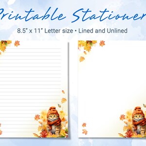 Autumn Printable Stationery, Printable Writing Paper With Cute Cat in ...