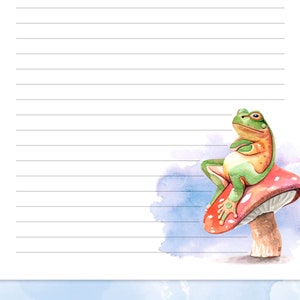Printable Stationery Lined Paper, Watercolor Frog on Mushroom Printable ...