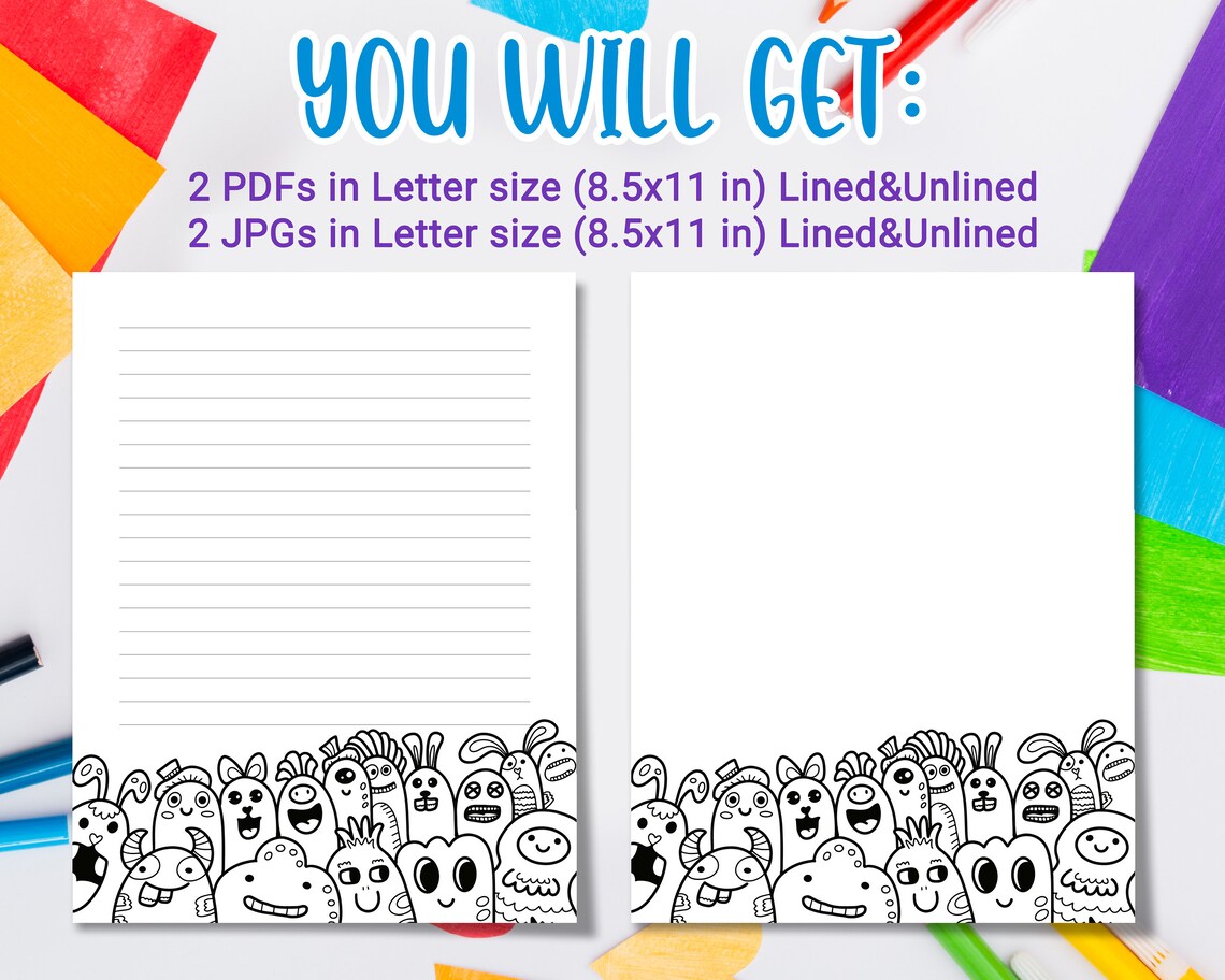 Printable Stationery for Kids, Printable Writing Paper With Doodle Art ...