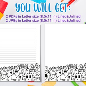 Printable Stationery for Kids, Printable Writing Paper With Doodle Art ...