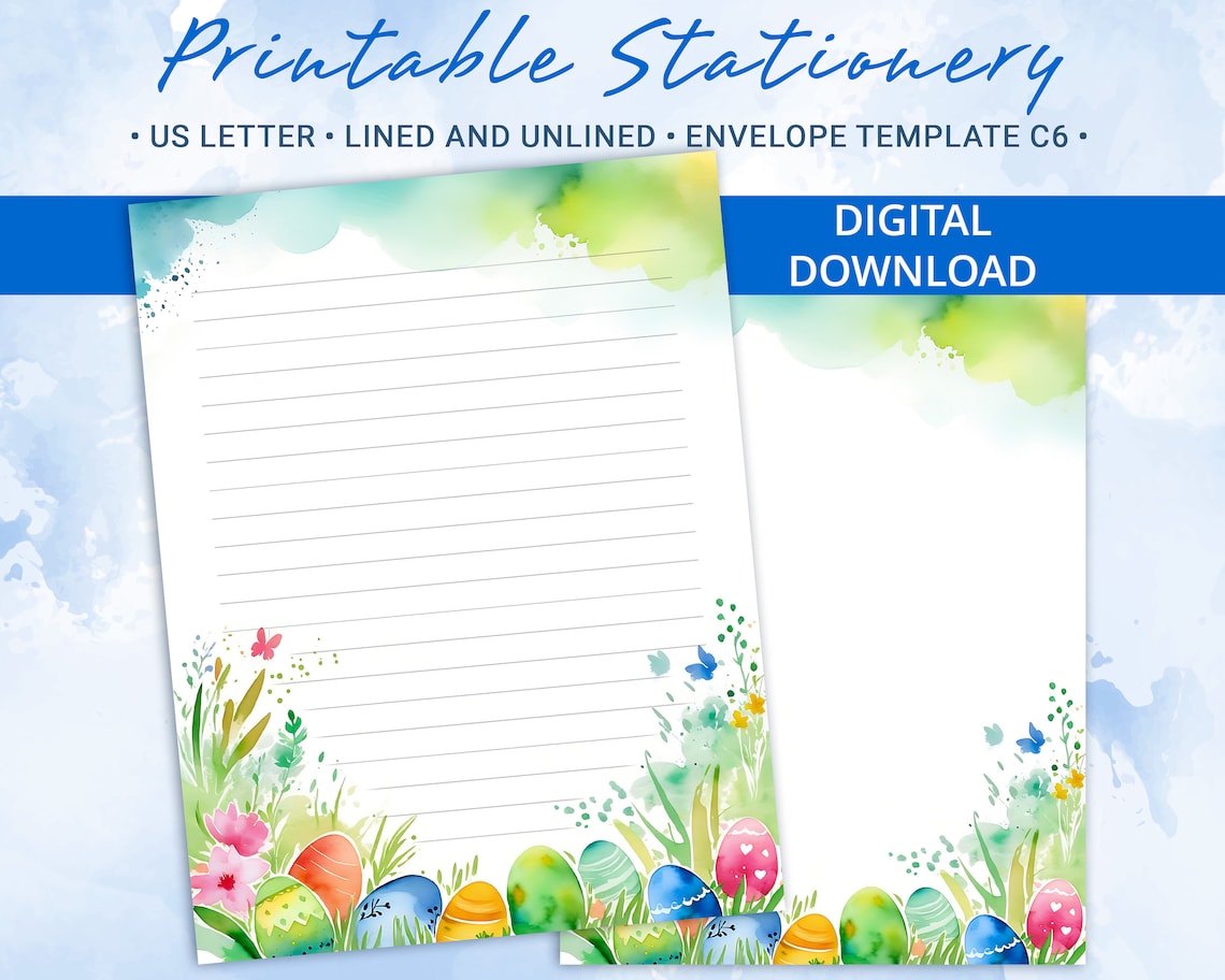 Printable Stationery Paper With an Easter Background, Happy Easter ...