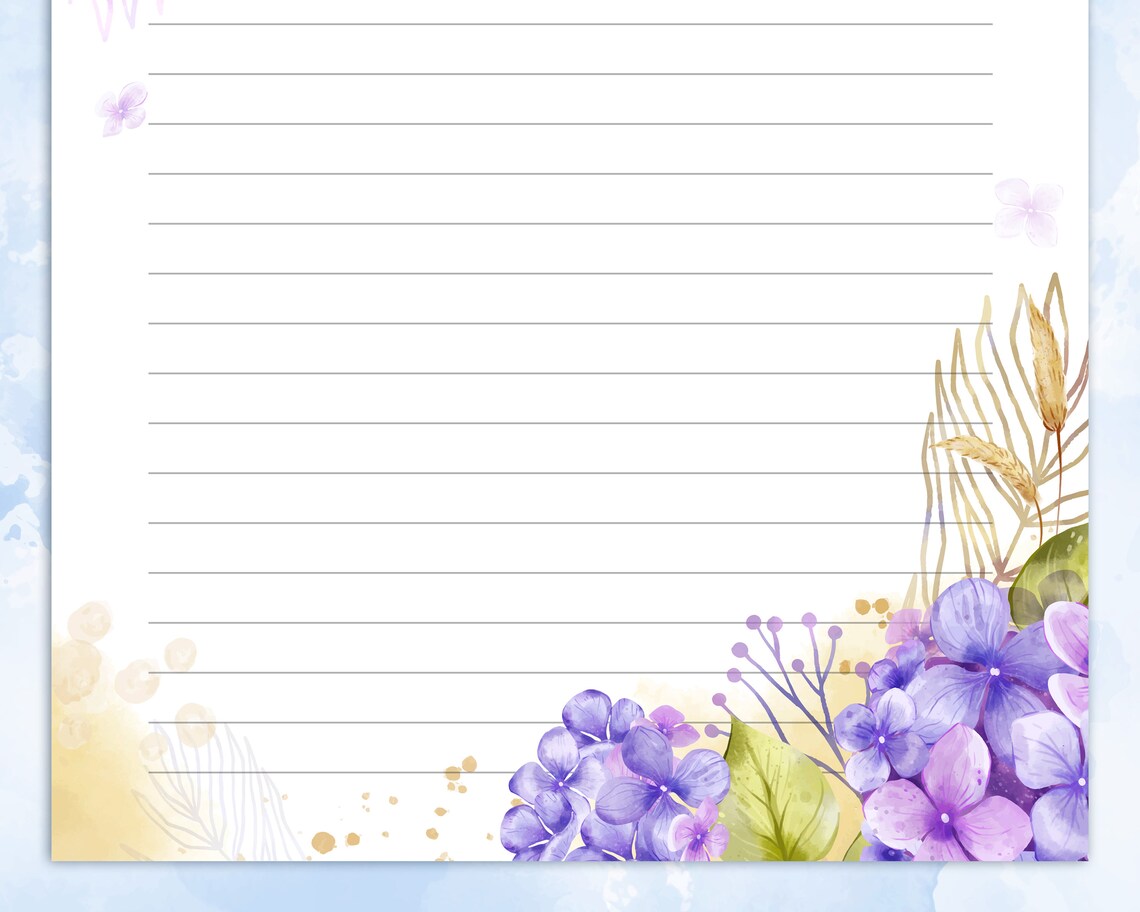 Floral Printable Stationery Lined Paper, Printable Writing Paper Wich ...
