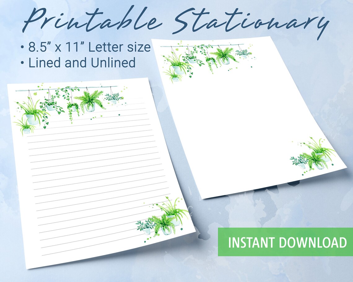 Printable Stationary, Indoor Plant Printable Writing Paper, Botanical ...