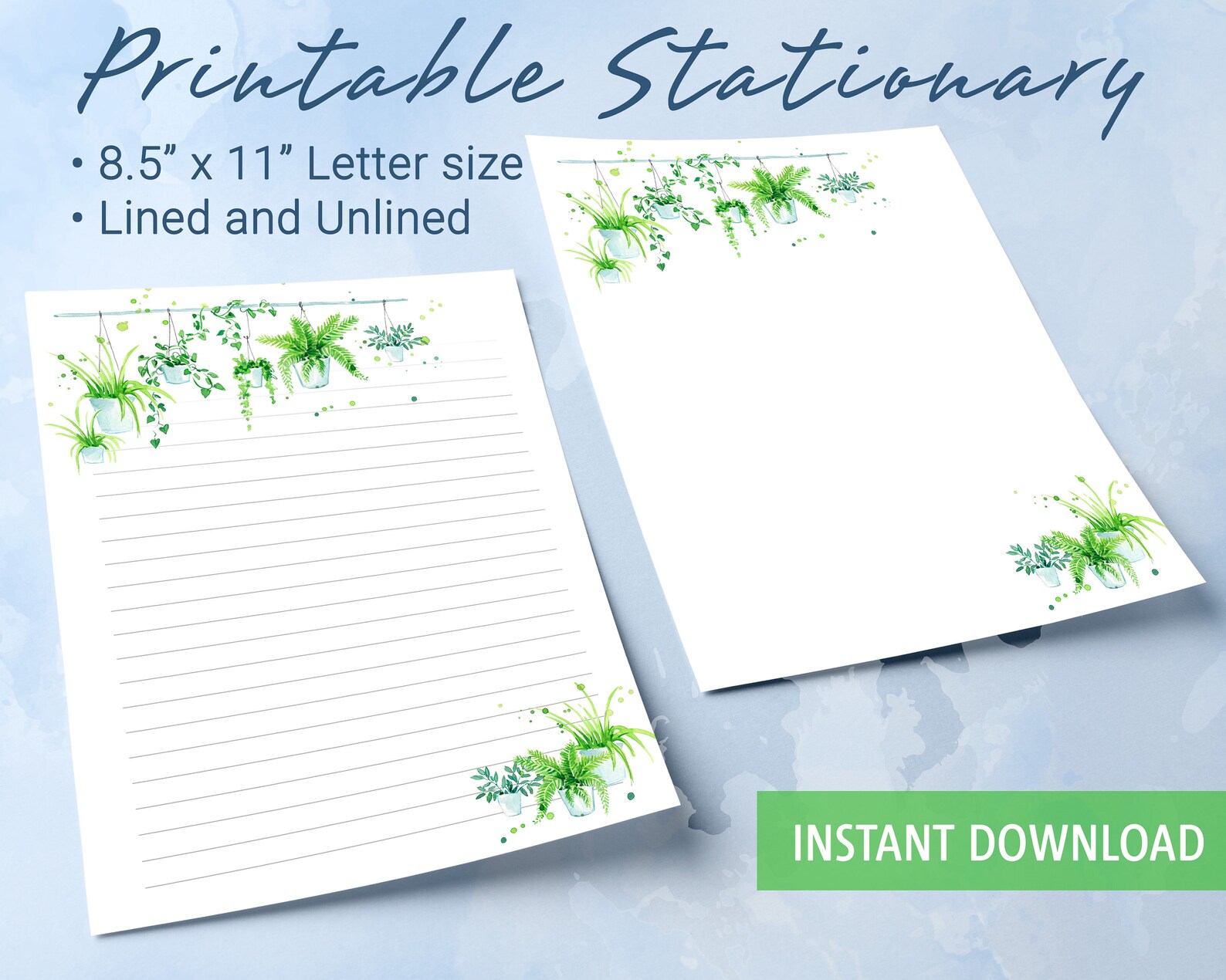 Printable Stationary, Indoor Plant Printable Writing Paper, Botanical ...