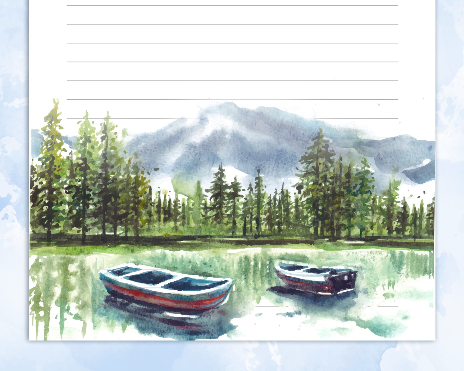 Printable Stationery Lined Paper With Reflection of Pine Forest and ...
