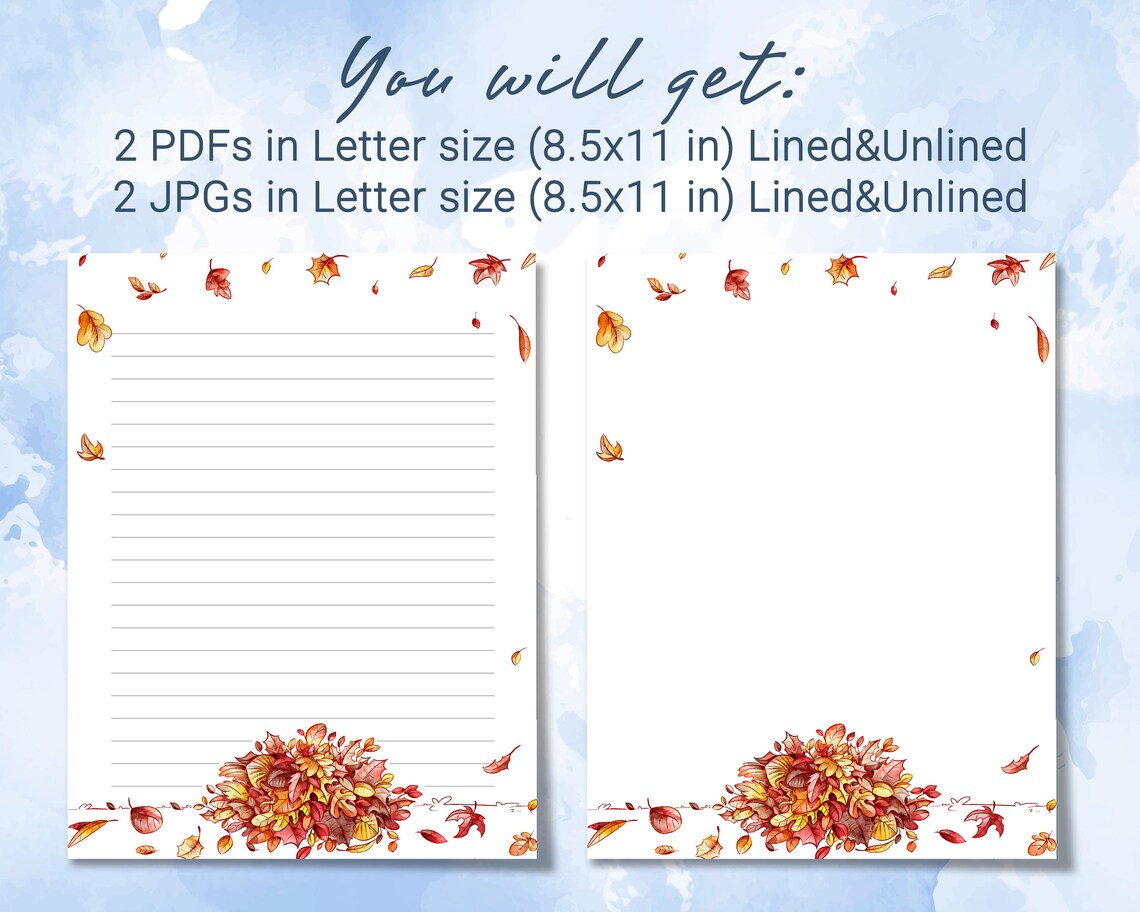Leaves Printable Stationery, Printable Writing Paper With Watercolor ...