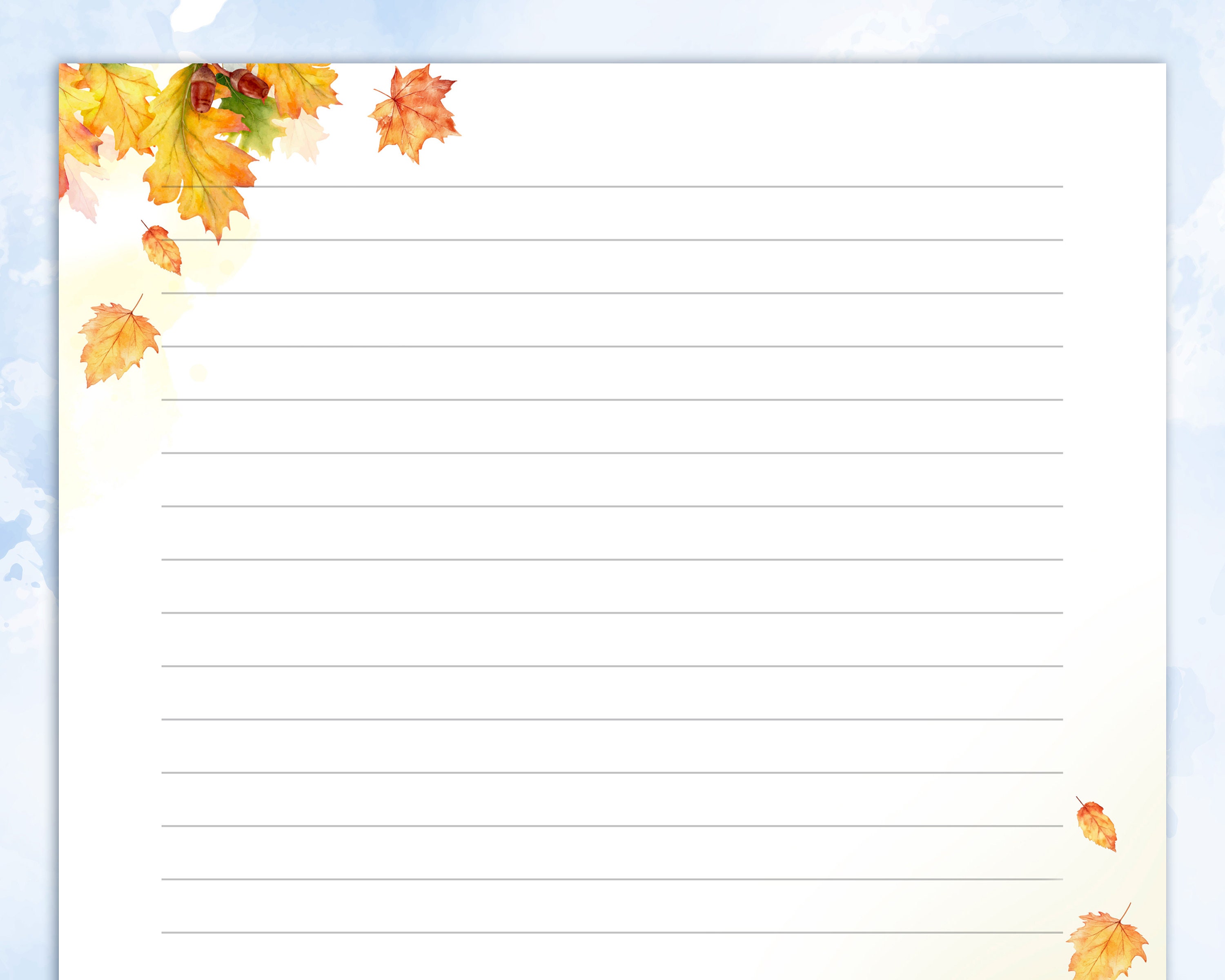 Autumn Printable Stationery, Printable Writing Paper With Cute Cat in ...