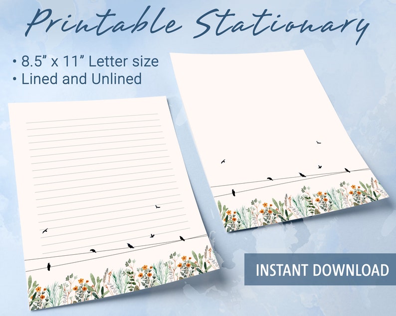 Printable Stationary Paper, Garden Fence Watercolor Printable Writing ...