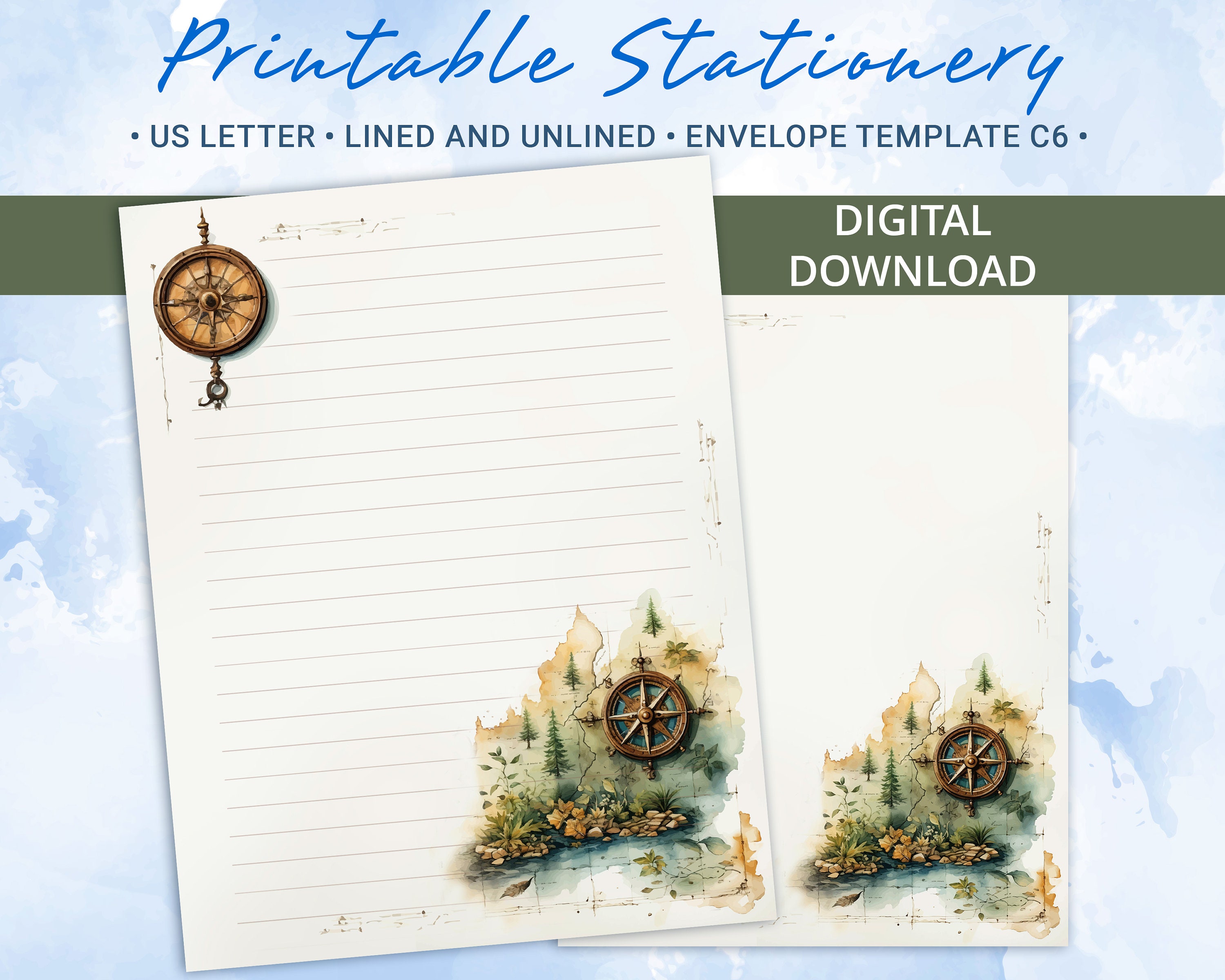 Printable Stationery Paper With Antique Map Printable Writing - Etsy