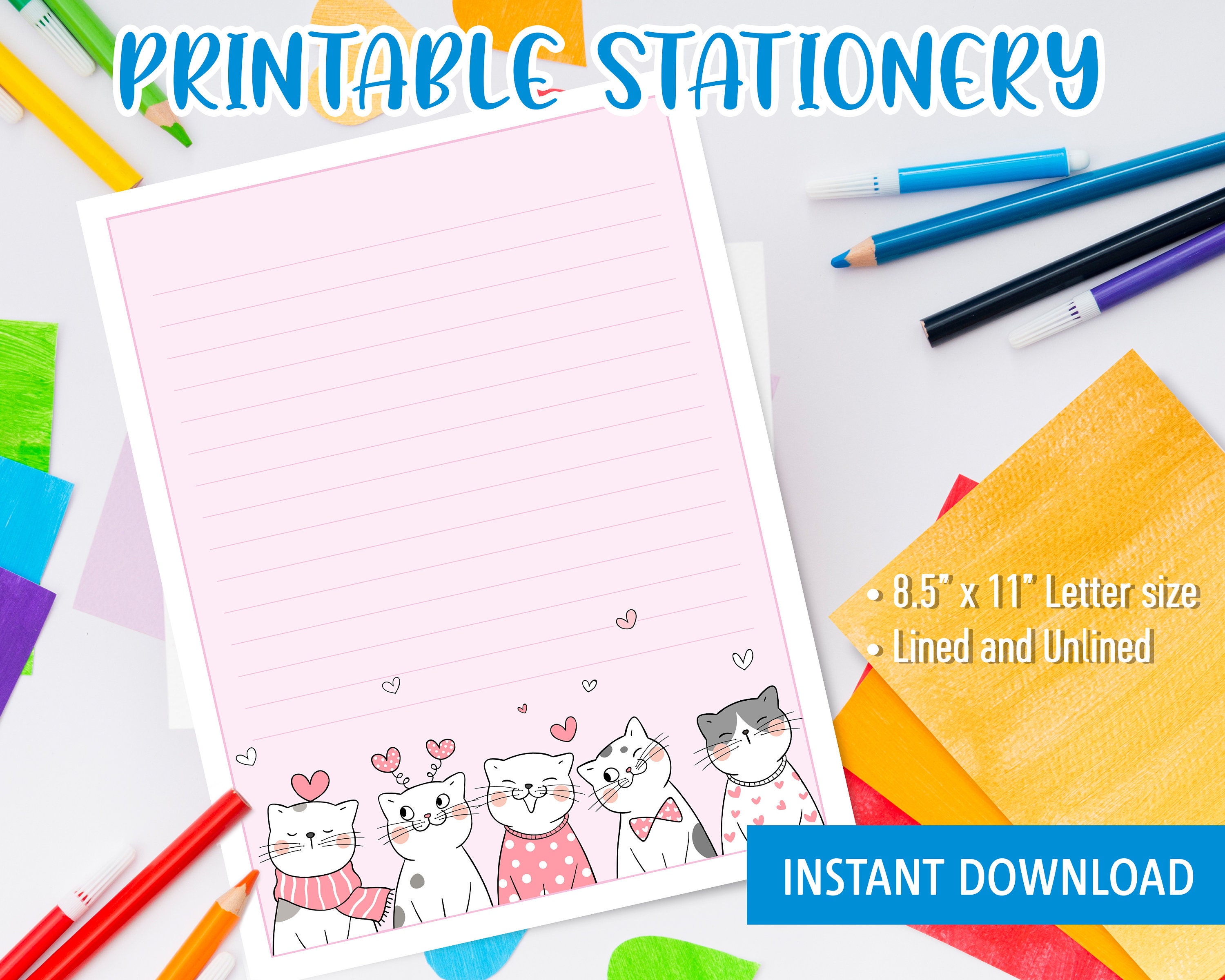 Kawaii Stationery Printable for Kids, Printable Letter Writing With ...