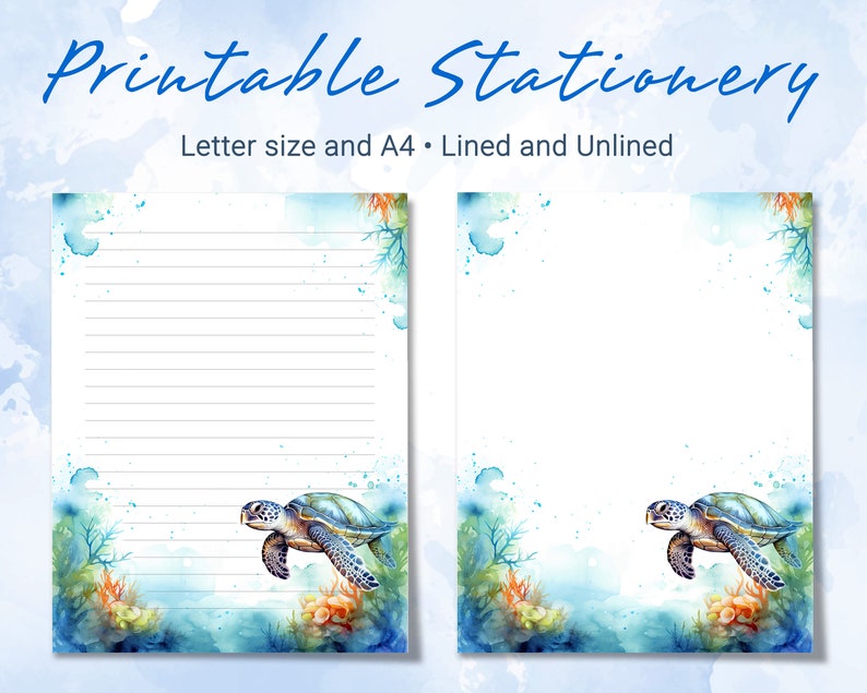 Printable Stationery Paper, Printable Writing Paper With a Turtle ...