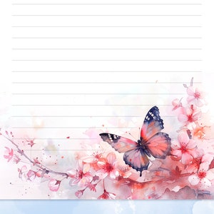 Printable Stationery Paper With Butterfly, Spring Writing Paper ...