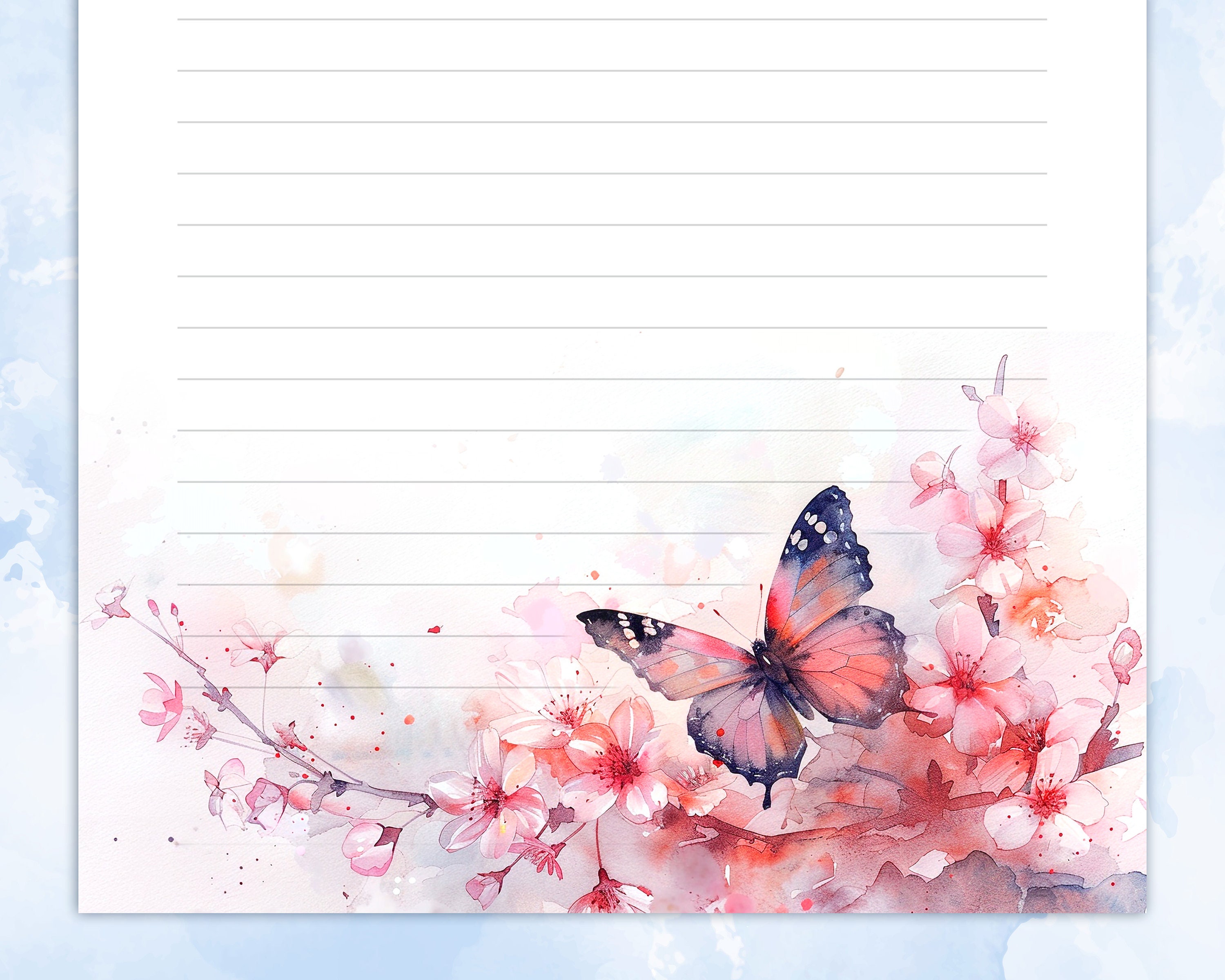 Printable Stationery Paper With Butterfly, Spring Writing Paper ...