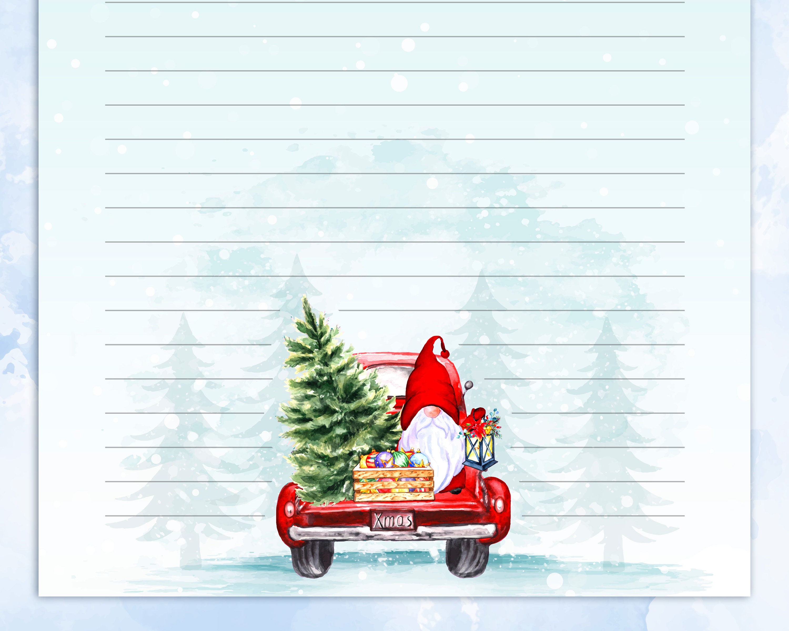 Printable Stationery Lined Paper With Red Truck With Cute - Etsy