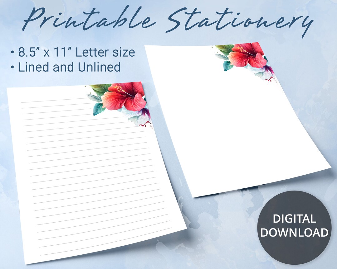 Floral Printable Stationery, Printable Writing Paper With Hibiscus and ...