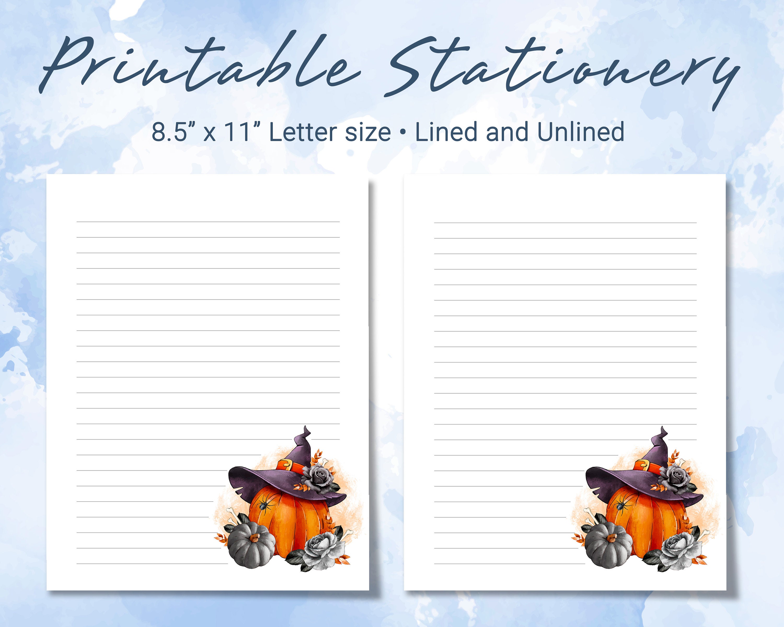 Halloween Printable Stationery, Printable Writing Paper With Watercolor ...