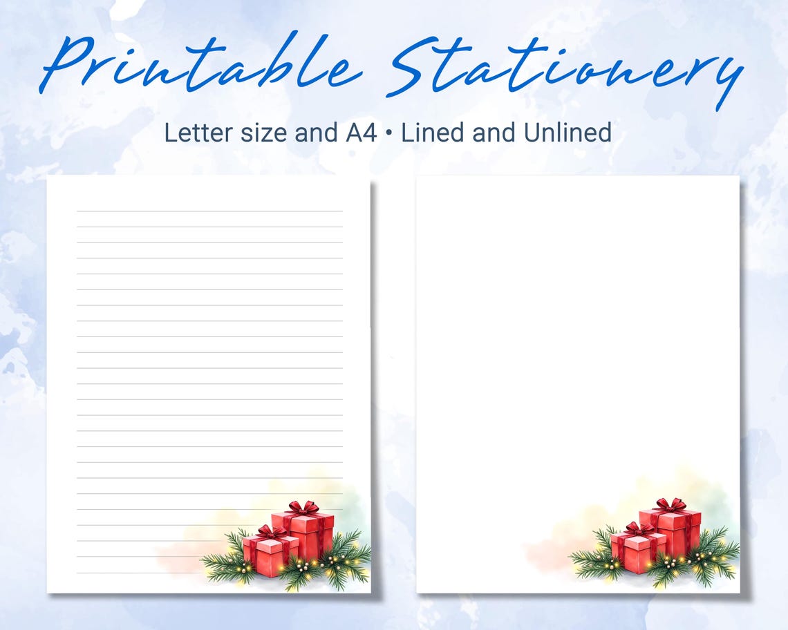 Printable Stationery Lined Paper, Letter Writing Paper With Christmas ...