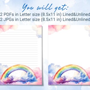 Printable Stationery Lined Paper With Watercolor Rainbow in the Sky ...