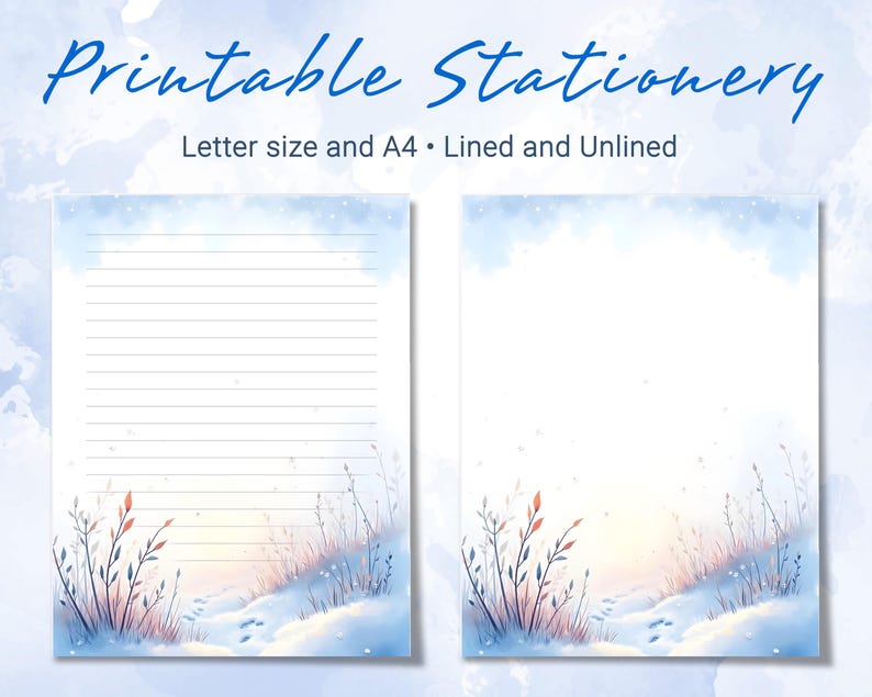 Winter Landscape Printable Stationery Paper: Lined Writing Paper - Etsy