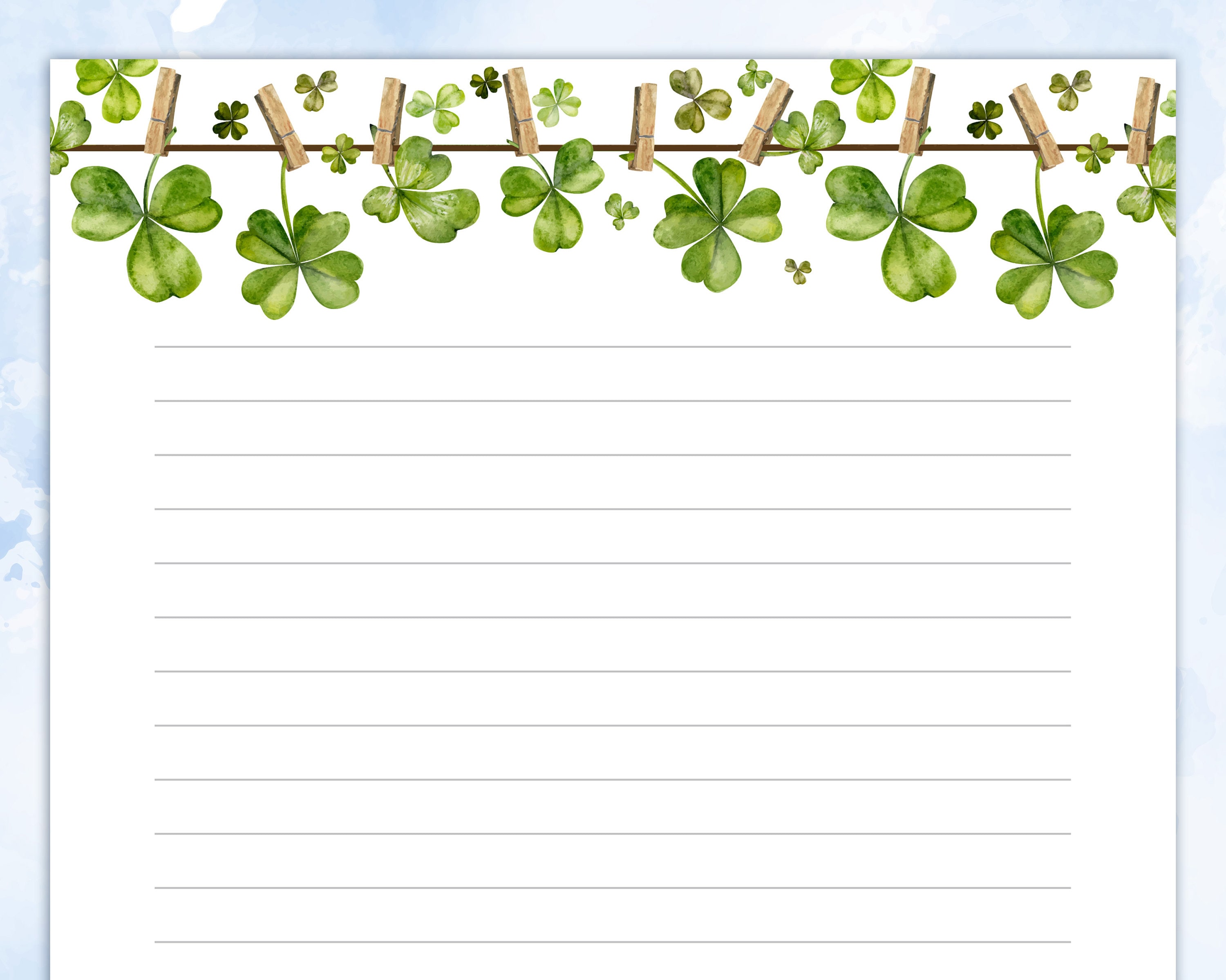 Printable Stationery Paper With Four-leaf Clover, Printable Writing ...