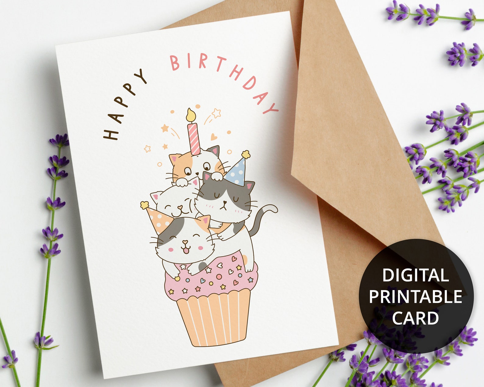 Printable Cat Birthday Card, Printable Birthday Card Funny, Digital ...