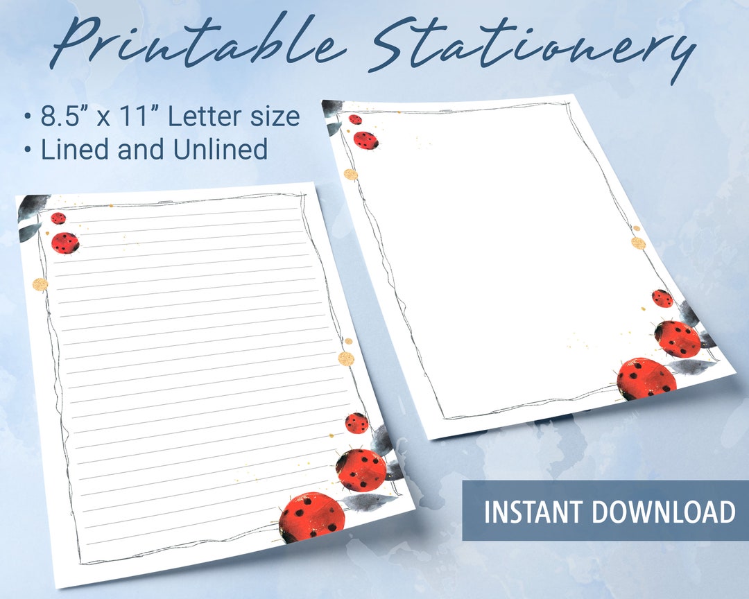 Printable Stationery Lined Paper With Ladybug and Leaves, Printable ...
