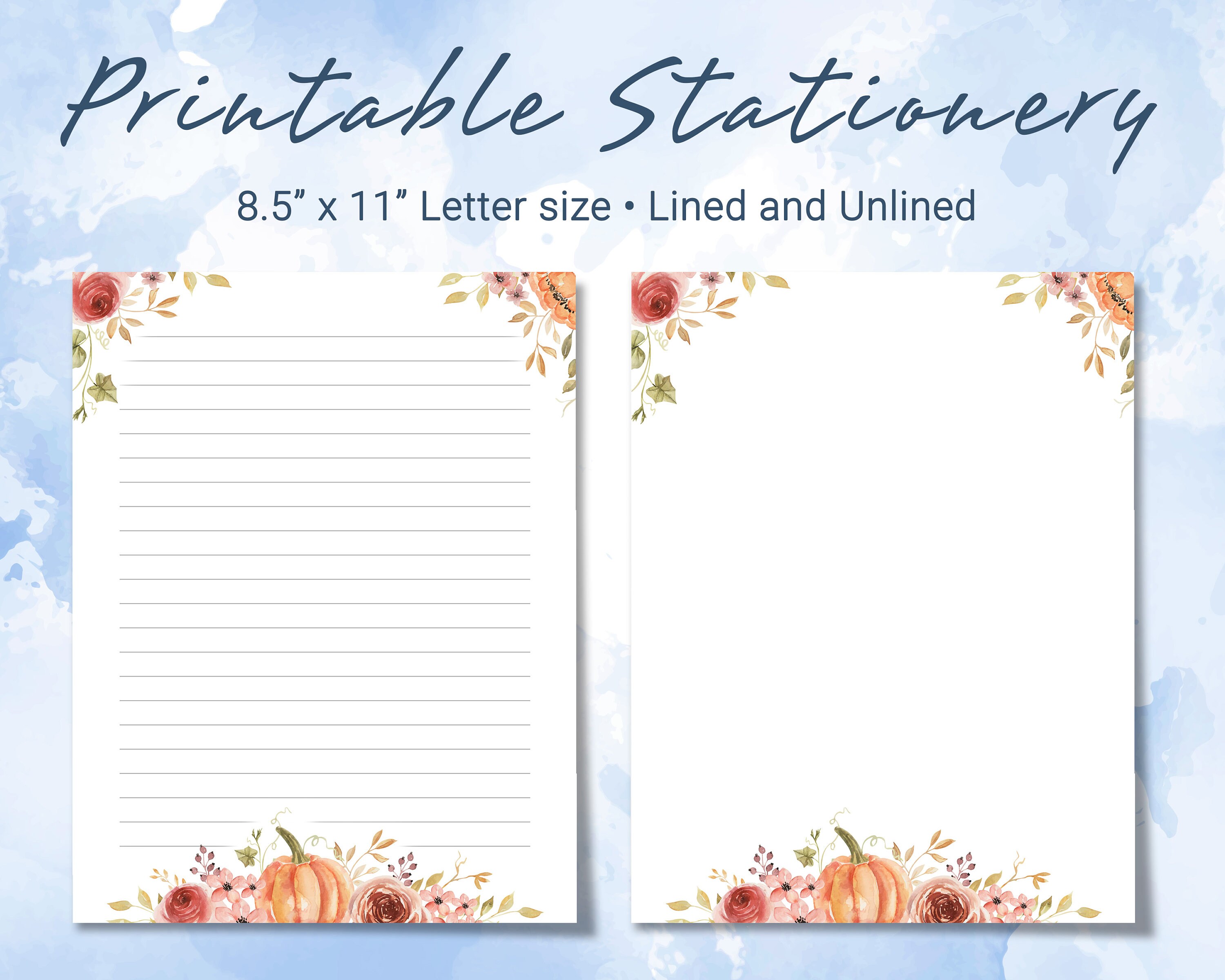 Pumpkin Printable Stationery, Printable Writing Paper in Autumn ...